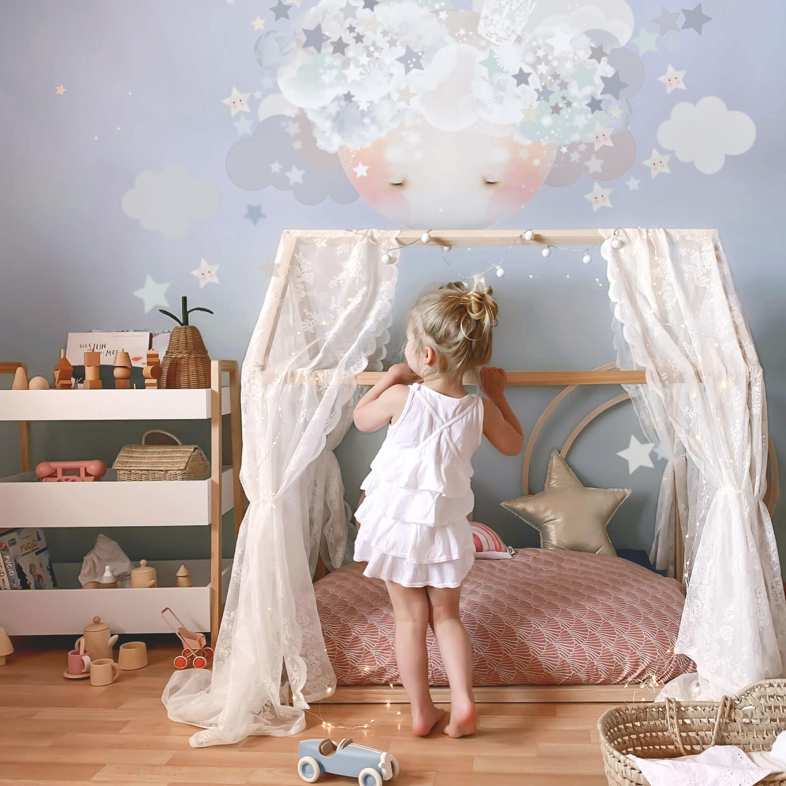 Sleepy Moon Wall Sticker - Blues I Schmooks | Nursery, bedroom wall art