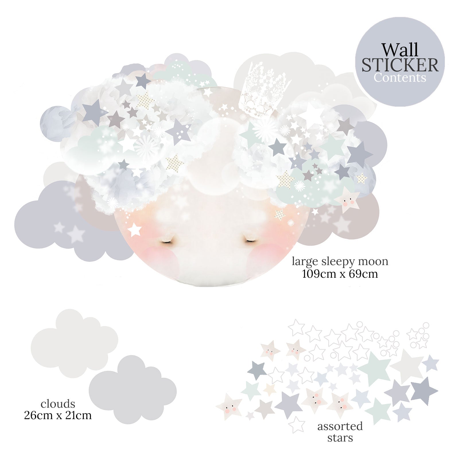 Sleepy Moon Wall Sticker - Blues I Schmooks | Nursery, bedroom wall art