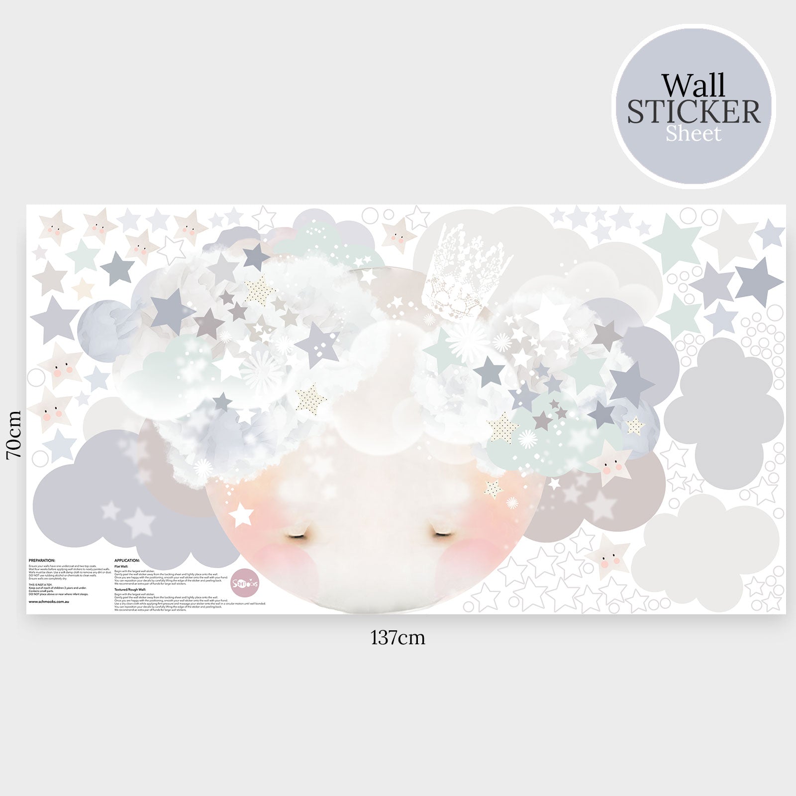 Sleepy Moon Wall Sticker - Blues I Schmooks | Nursery, bedroom wall art