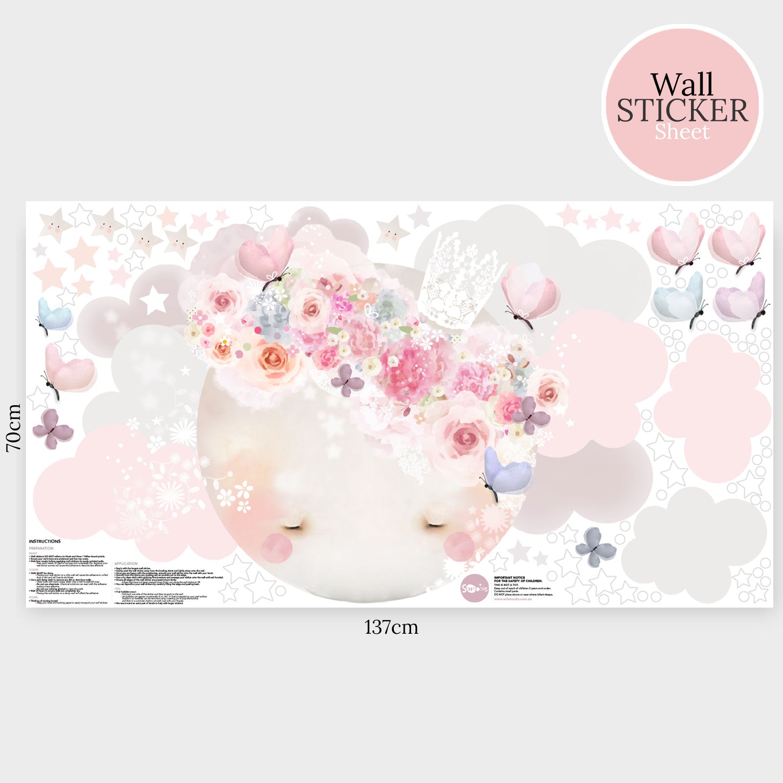 Sleepy Moon Wall Sticker - Pinks I Schmooks | Nursery, bedroom wall art